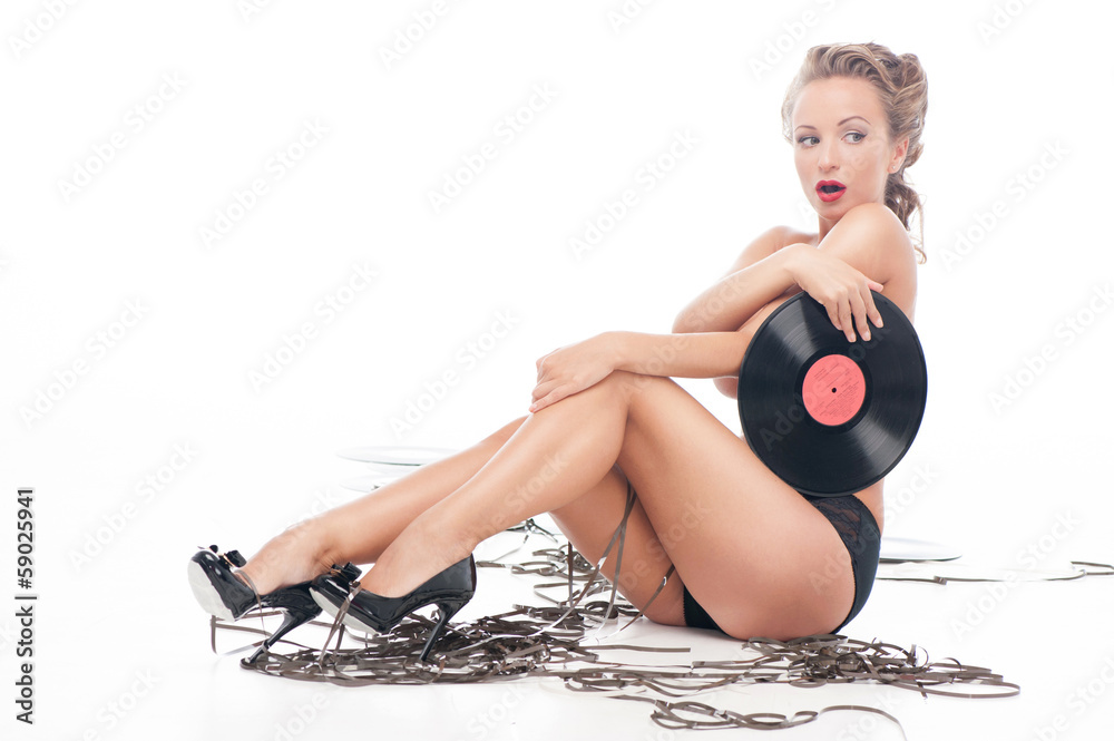 Sexy Naked Girl Covered Up With Vinyl Disc Stock Photo Adobe Stock