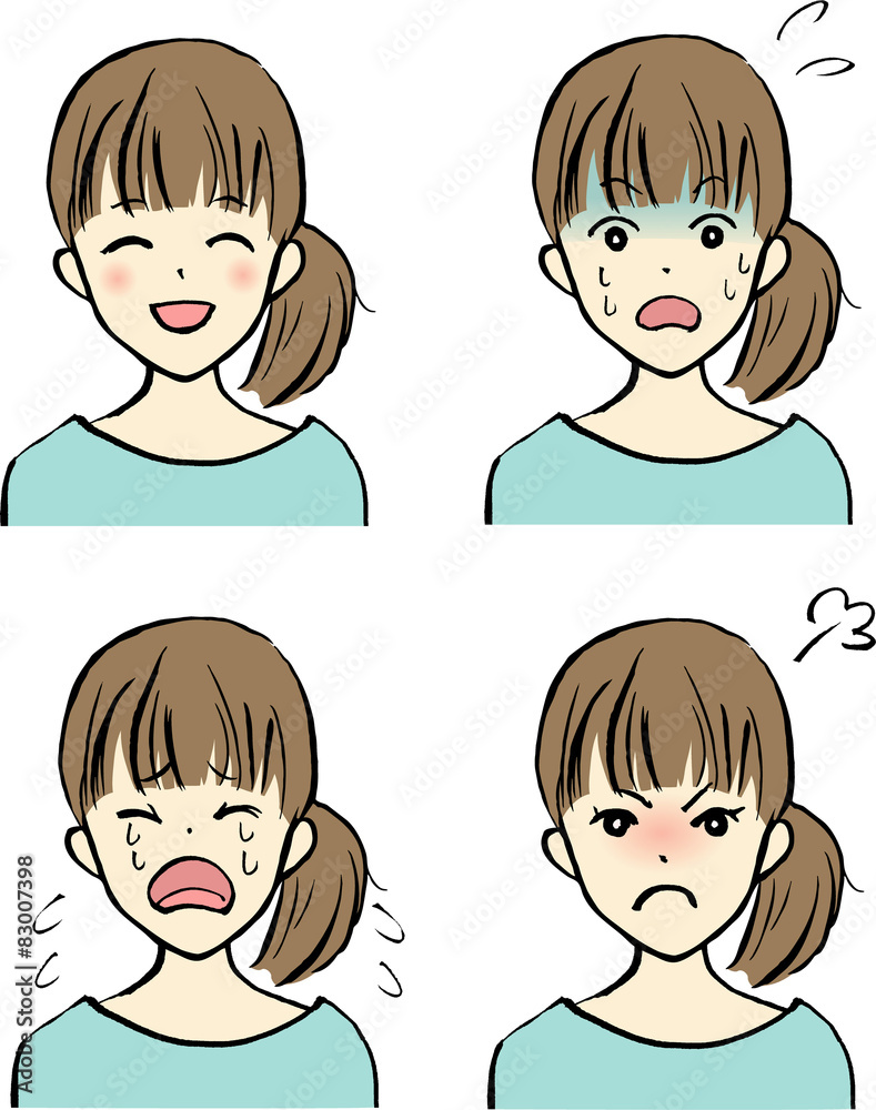 女性の表情 喜怒哀驚結んだ髪 Stock Illustration Adobe Stock