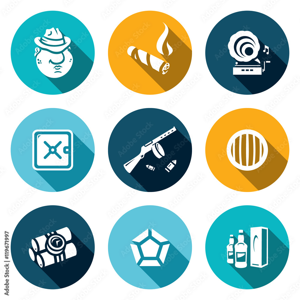 Vector Set Of Gangster Icons Mafia Tobacco Music Finance Weapon