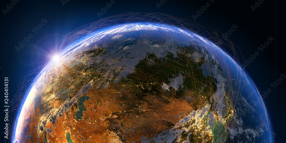 Planet Earth And Aviation Routes 3D Rendering Stock Illustration