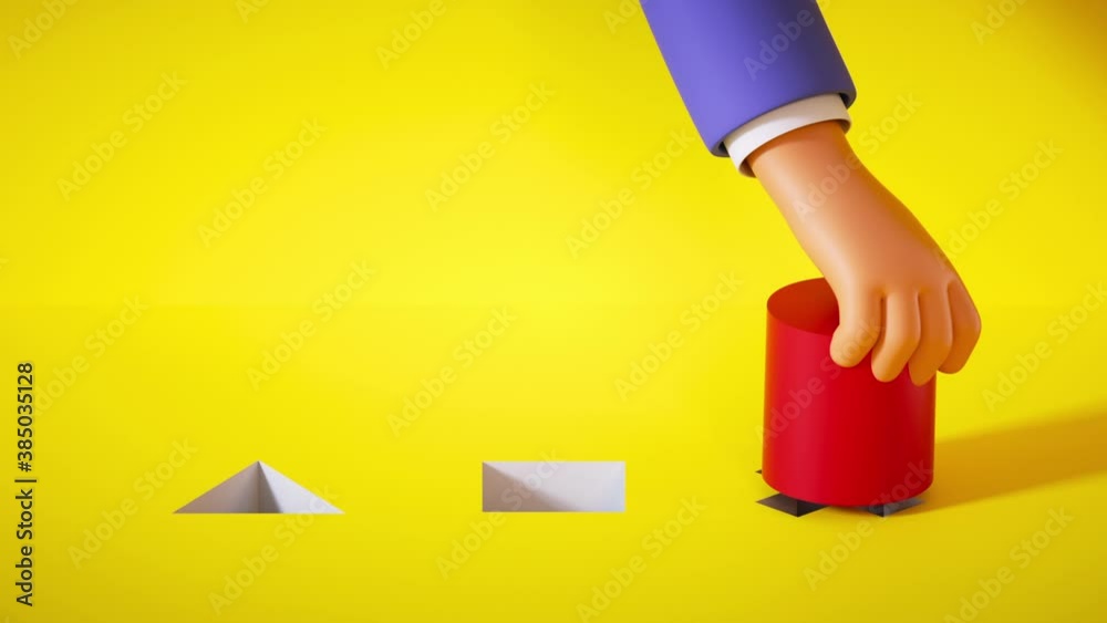 3d Render Dumb Cartoon Character Hand Is Trying To Insert Block Into