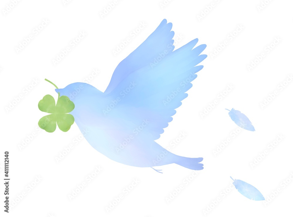 クローバーを運ぶ青い鳥のイラスト Stock イラスト Adobe Stock