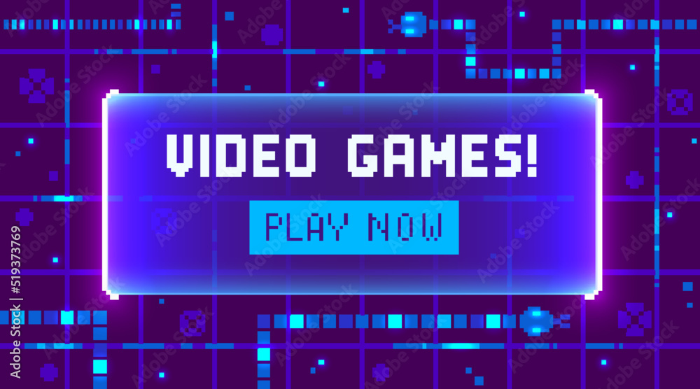 Web Banner With Phrase Video Games Sci Fi Screen Background With Neon
