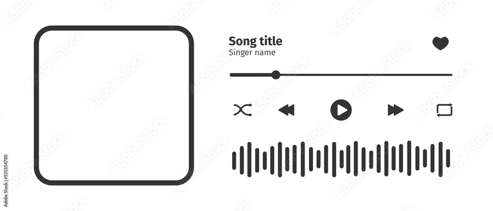 Audio Player Interface Design Element With Song Photo Frame Buttons
