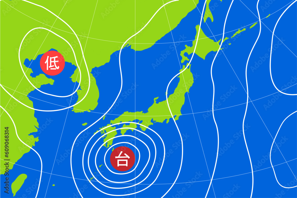 Vektorová grafika 気圧配置図台風の天気図 ze služby Stock Adobe Stock