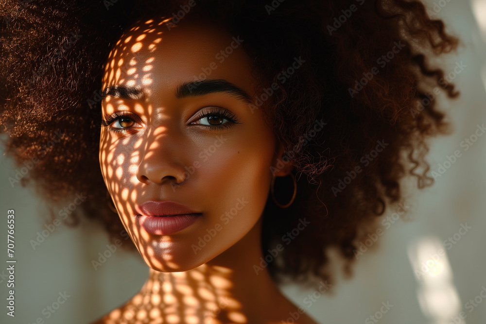 An Africa Woman With Complete Afro Hair And Off Shoulder Clothing
