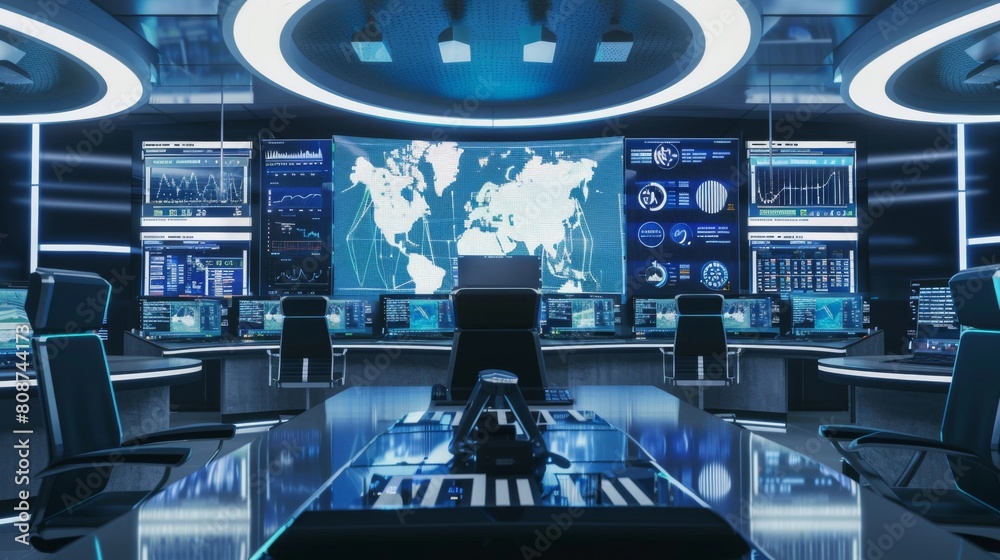 Command Center With Multiple Screens Displaying ERP Dashboards