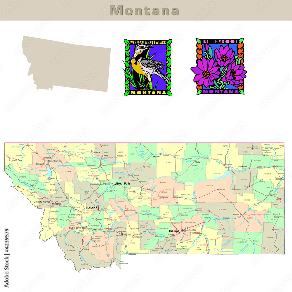 USA states series: Montana. Political map with counties Stock ...