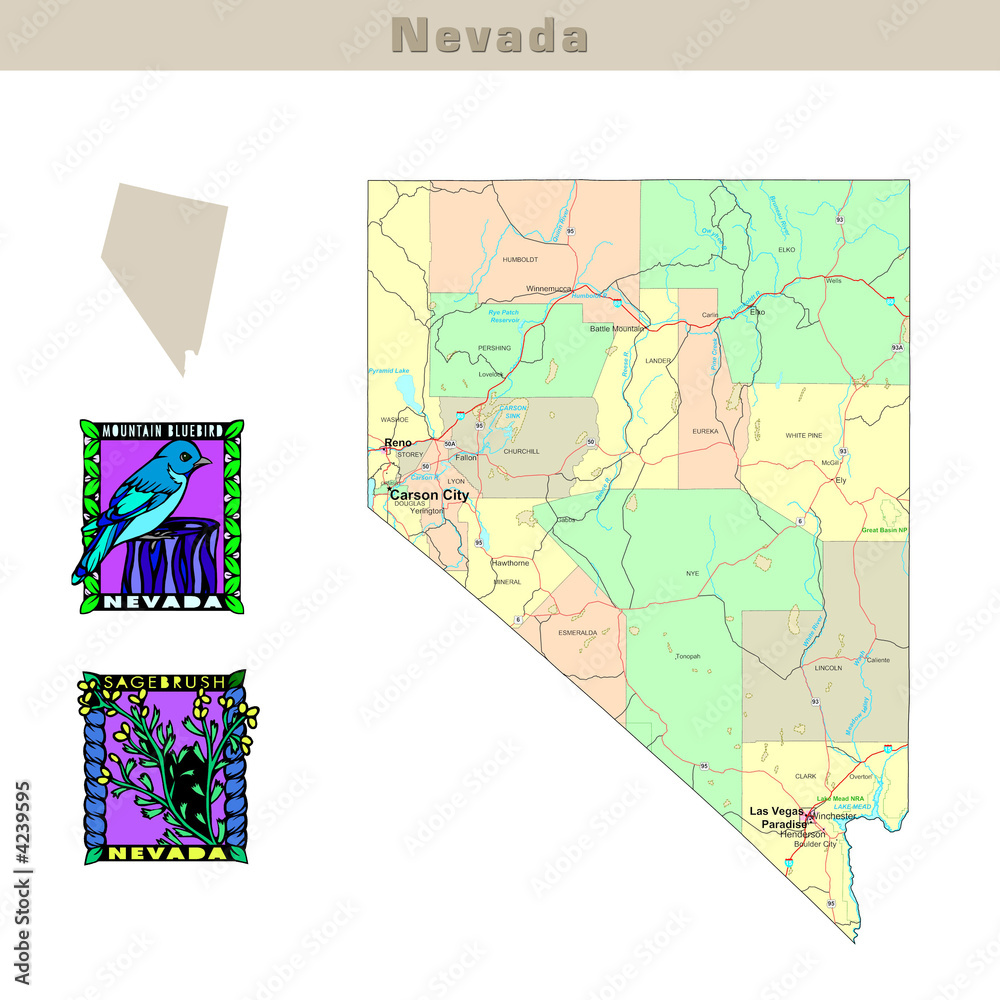 USA states series: Nevada. Political map with counties Stock ...