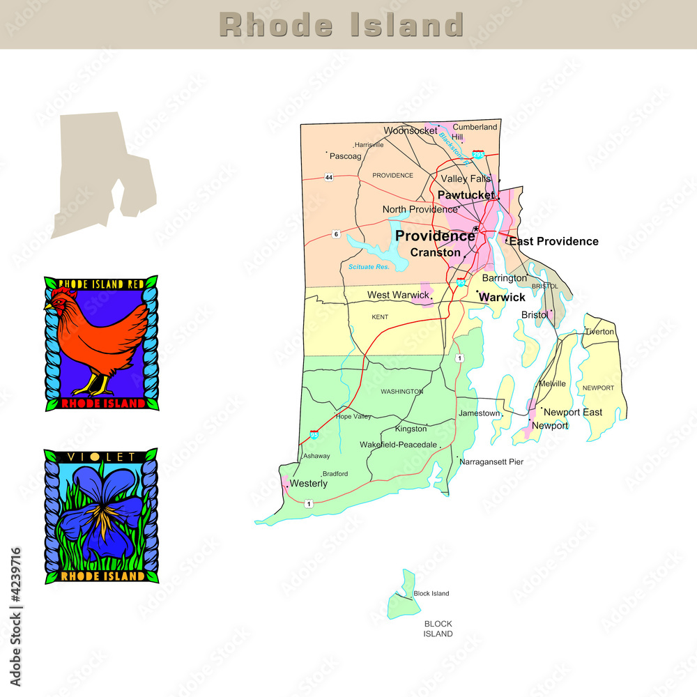 USA states series: Rhode Island. Political map with counties Stock ...