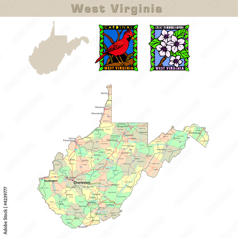 USA states series: West Virginia. Political map with counties Stock ...