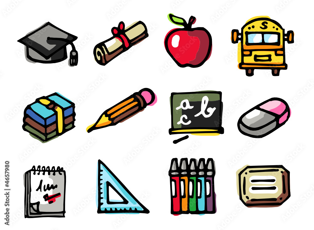 Image vectorielle Stock objets scolaires | Adobe Stock