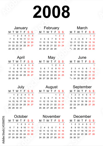 2008 English calendar Stock Illustration | Adobe Stock