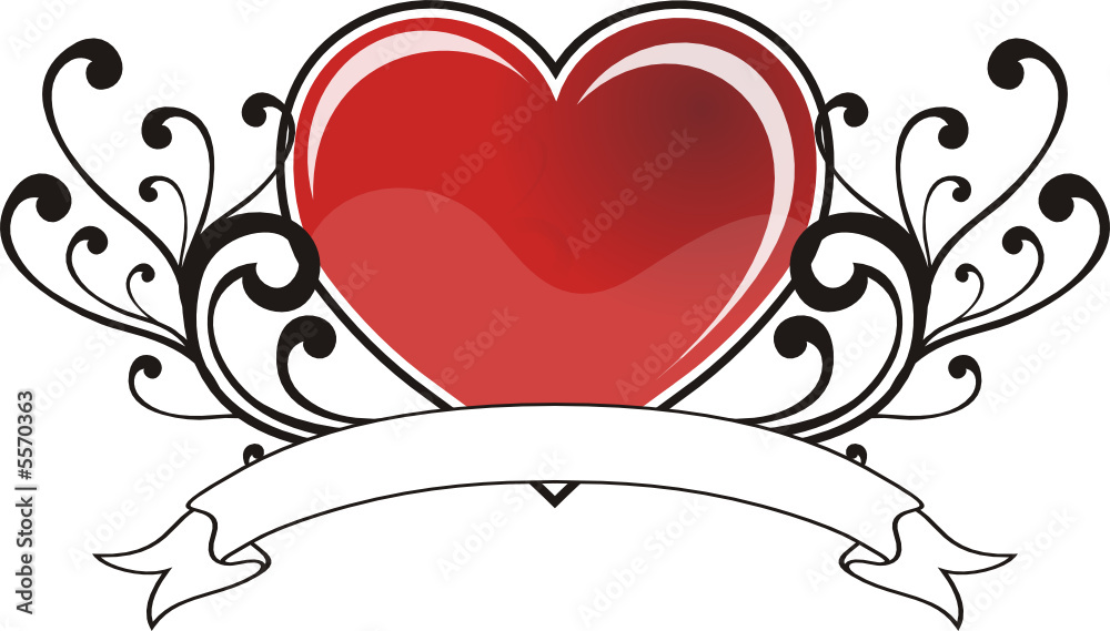 Vector de Stock corazon con liston y adornos | Adobe Stock