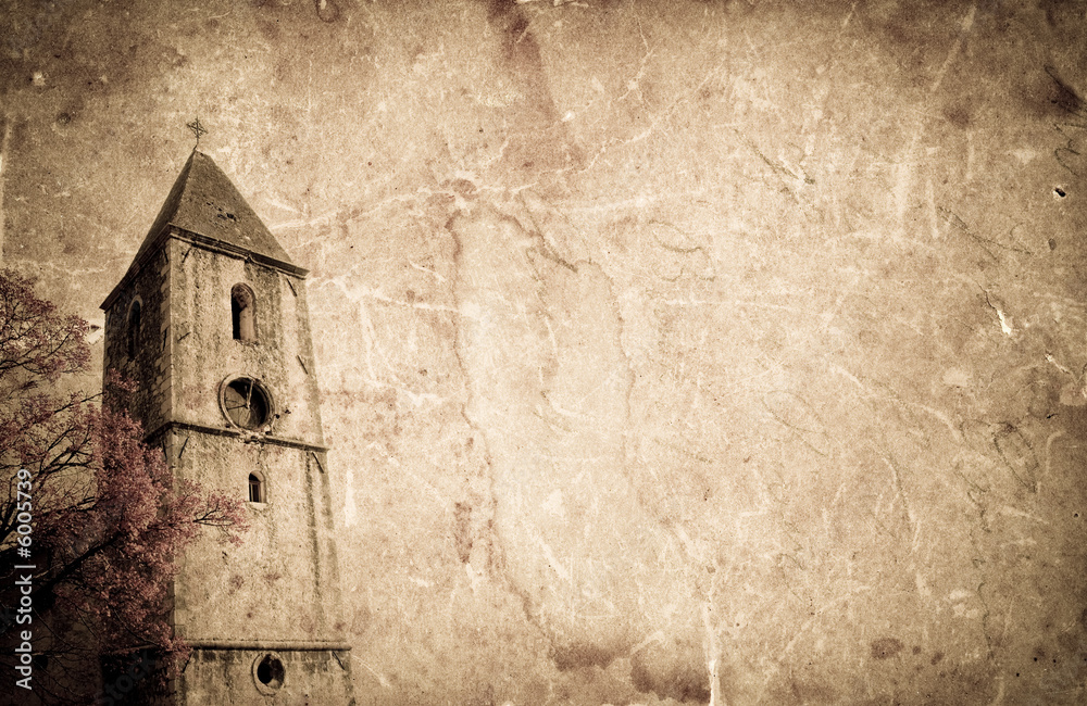 Old church on grunge paper background Stock Illustration | Adobe Stock