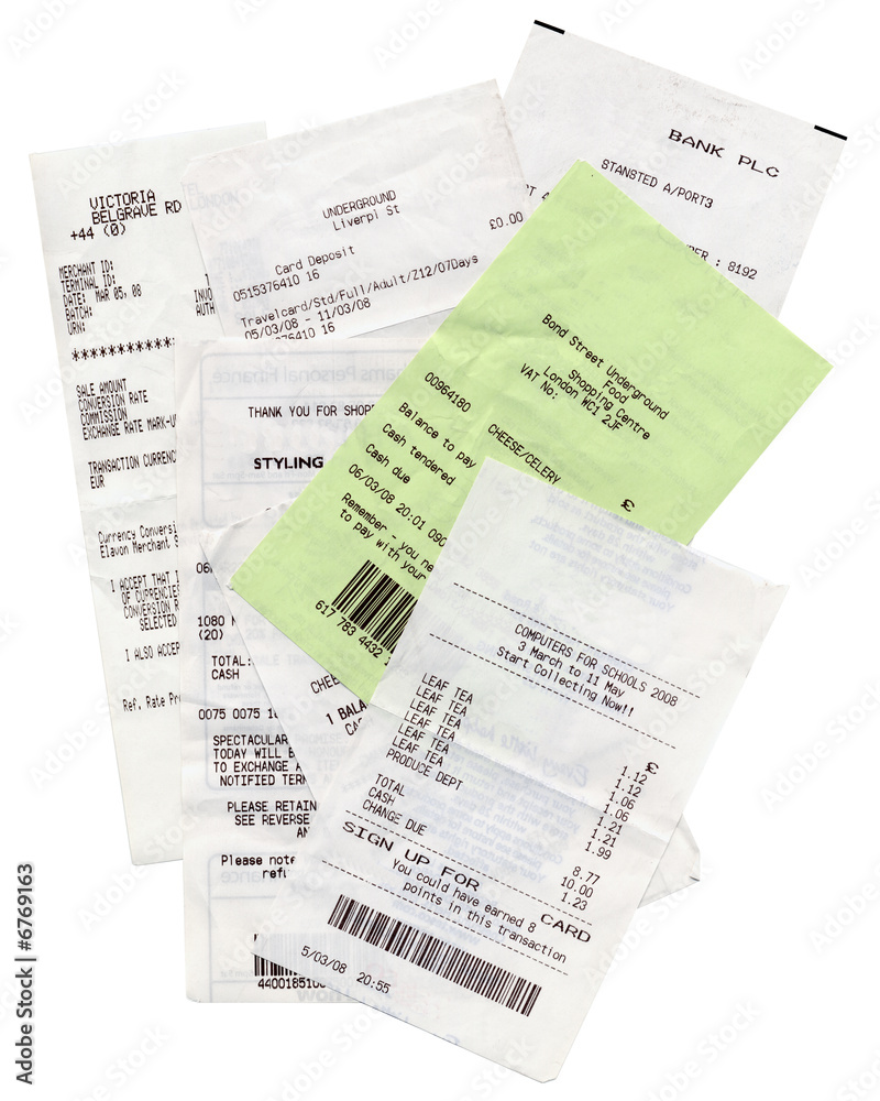 Receipts of purchase - supermarket receipt Stock Photo | Adobe Stock