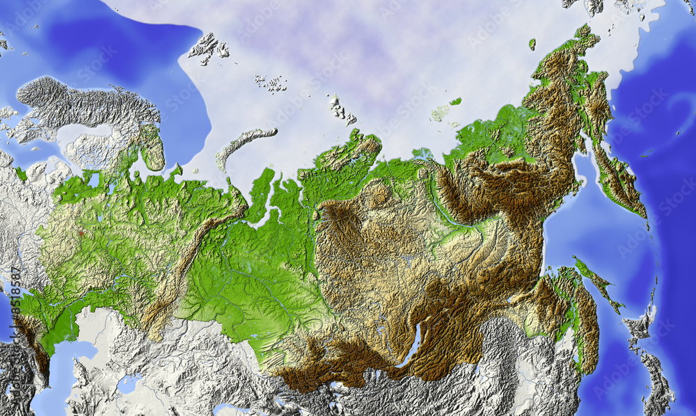 Russia, relief map, colored according to elevation Stock Illustration ...