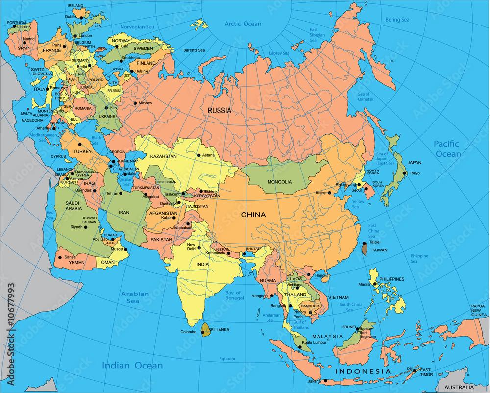Political map of Eurasia Stock Illustration | Adobe Stock