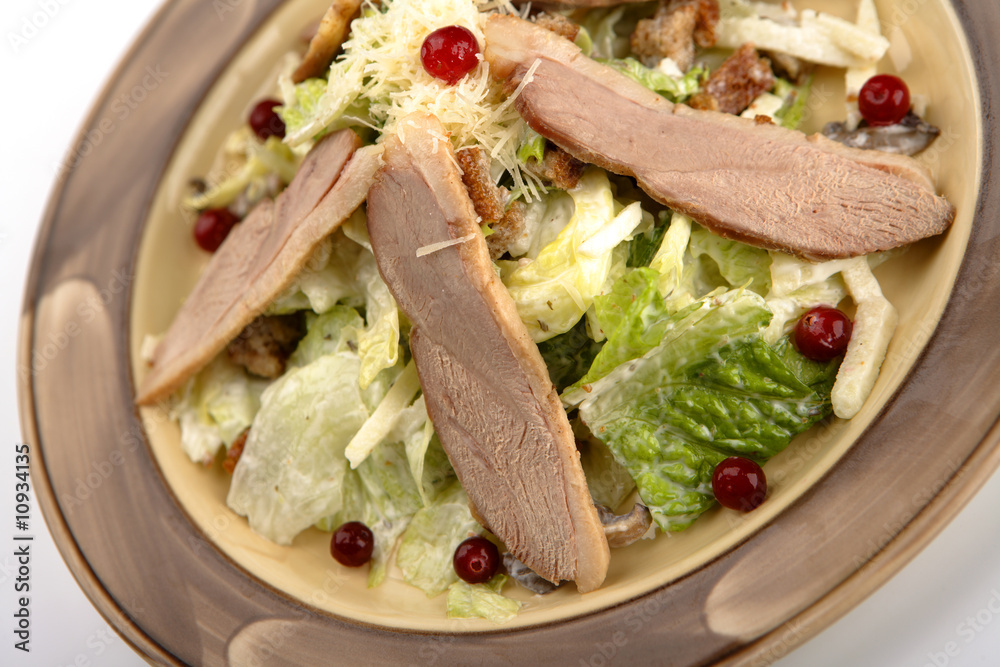 Pechora - duck fillet with wood mushrooms, rye crackers, fresh a Stock ...