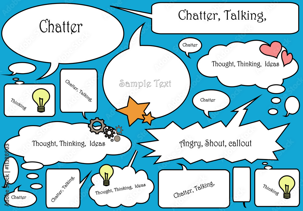 Comic Dialogue Cloud Set - Isolated On Blue & Illustrations Stock ...