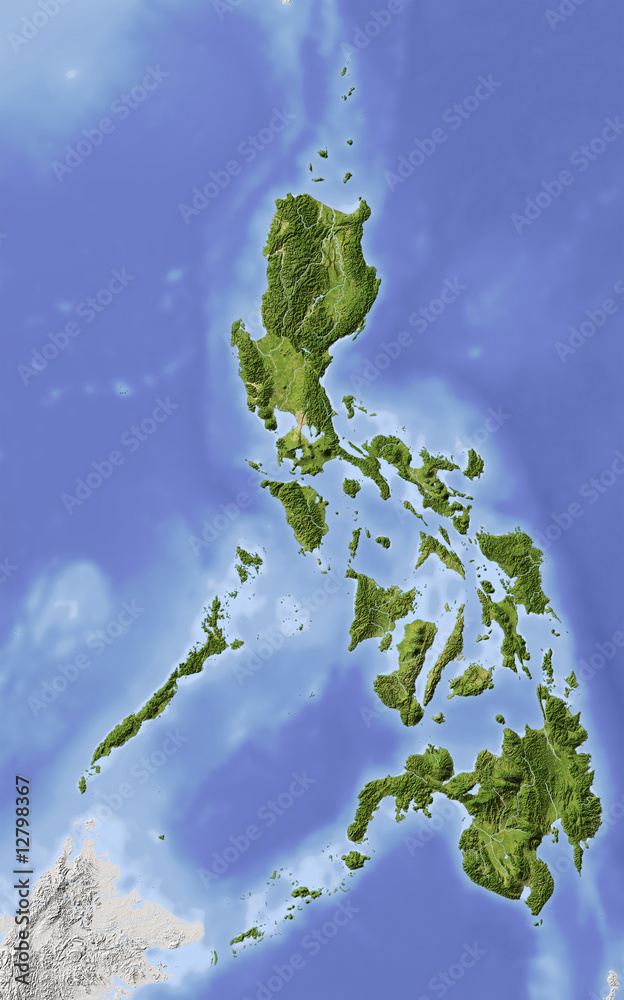 Philippines, shaded relief map, colored for vegetation Stock ...