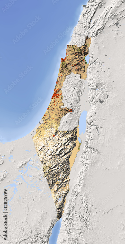 Israel, shaded relief map, colored for vegetation Stock Illustration | Adobe Stock