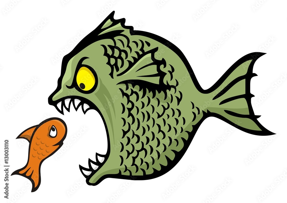 Angry bully fish bullying cartoon illustration Stock Vector | Adobe Stock
