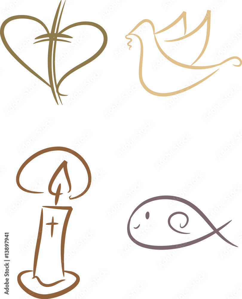 Christliche Symbole (Kreuz, Kerze, Fisch, Taube) Stock Vector | Adobe Stock