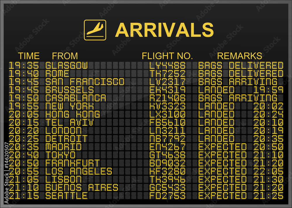 International Airport Arrivals Board Stock Photo | Adobe Stock