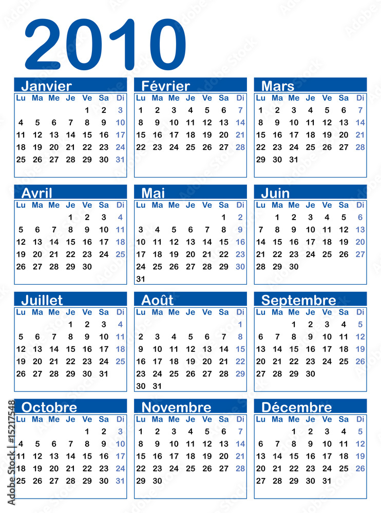 Calendrier 2010 français Stock Illustration | Adobe Stock