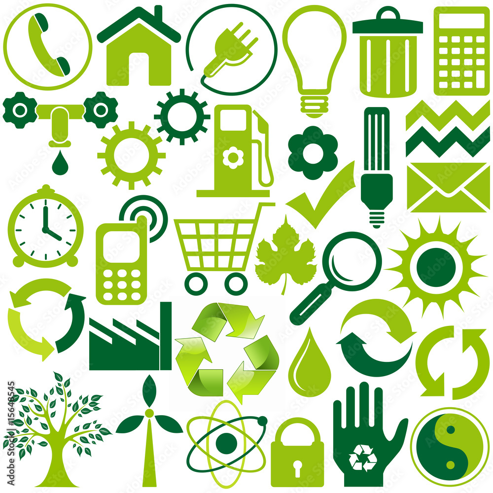 Collection of 32 ecological symbols Stock Illustration | Adobe Stock