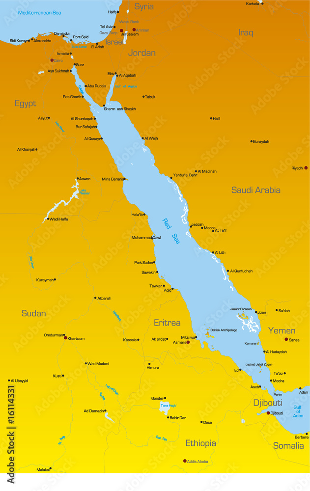 Vector color map of Red Sea region countries Stock Vector | Adobe Stock