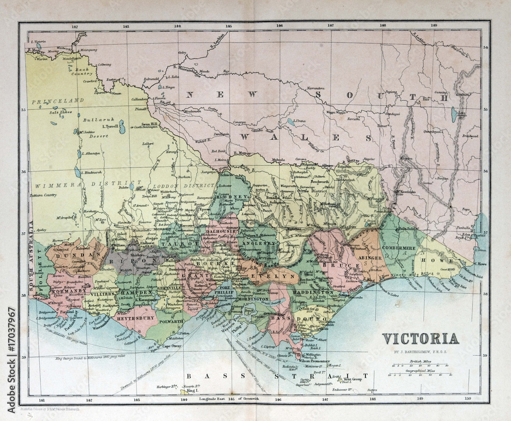Old map of Victoria, Australia, 1870 Stock Photo | Adobe Stock