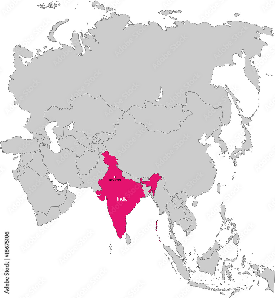 Location of India on the Asia continent Stock Vector | Adobe Stock