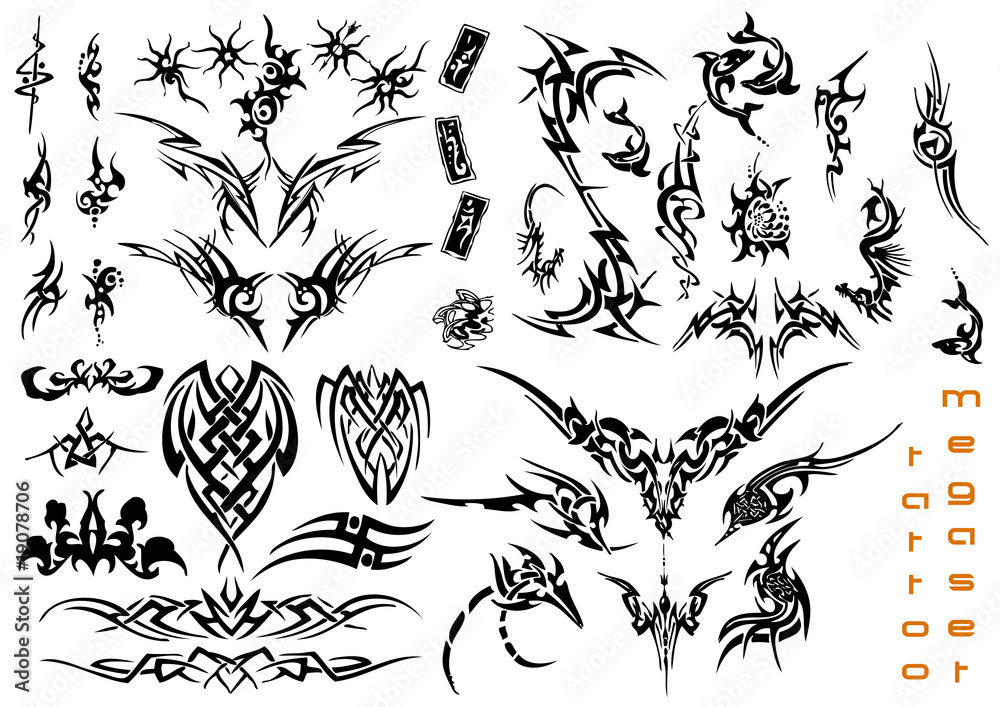vector illustration tattoo design mega set Stock Vector | Adobe Stock