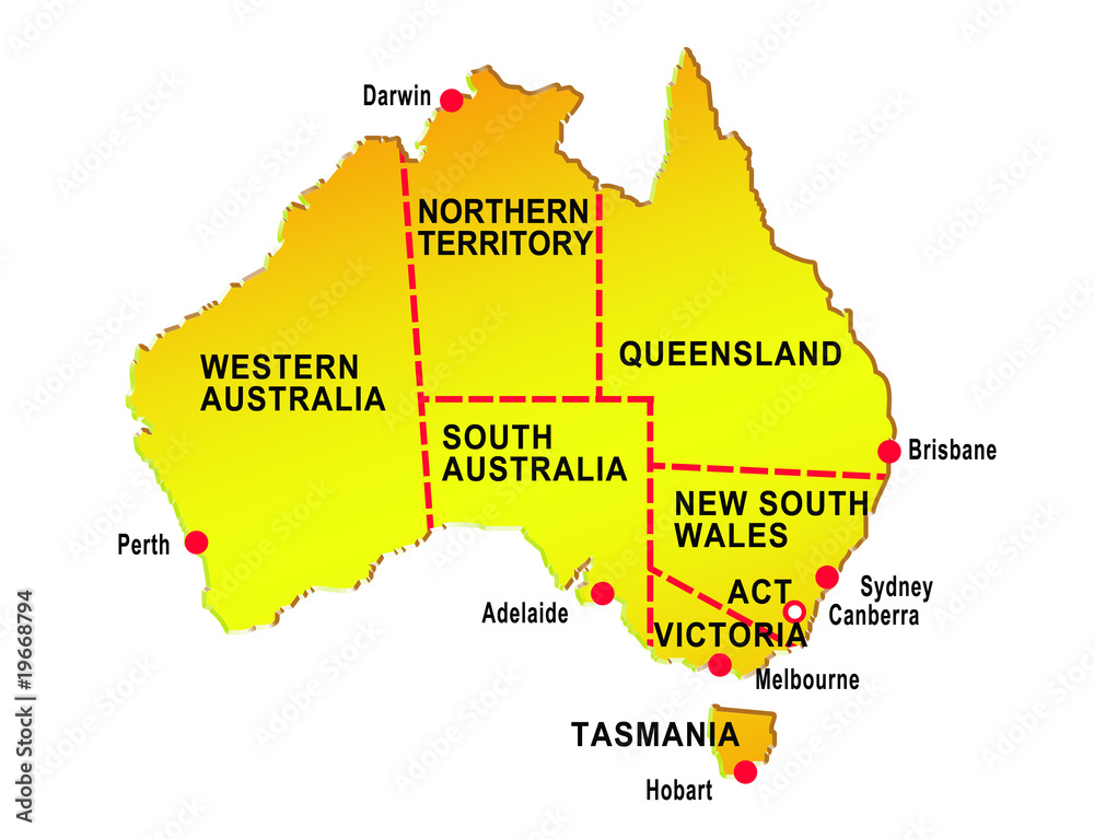 Ilustración de Stock map of australia showing eight states major cities ...