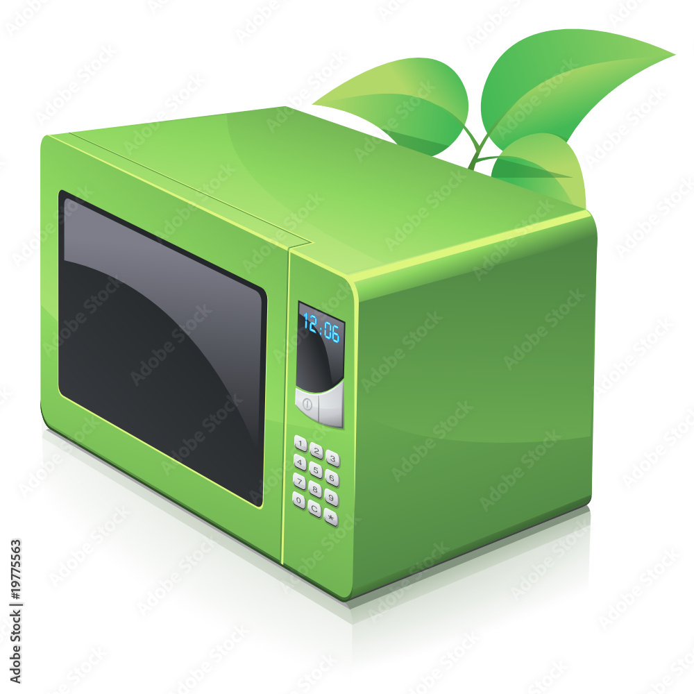 Image vectorielle Stock Four à micro-ondes vert écologique (reflet ...