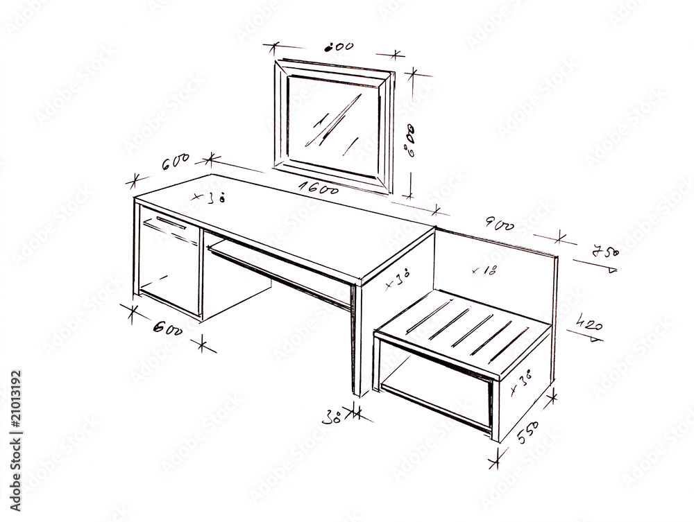 Modern interior design dressing table freehand drawing. Stock Photo ...