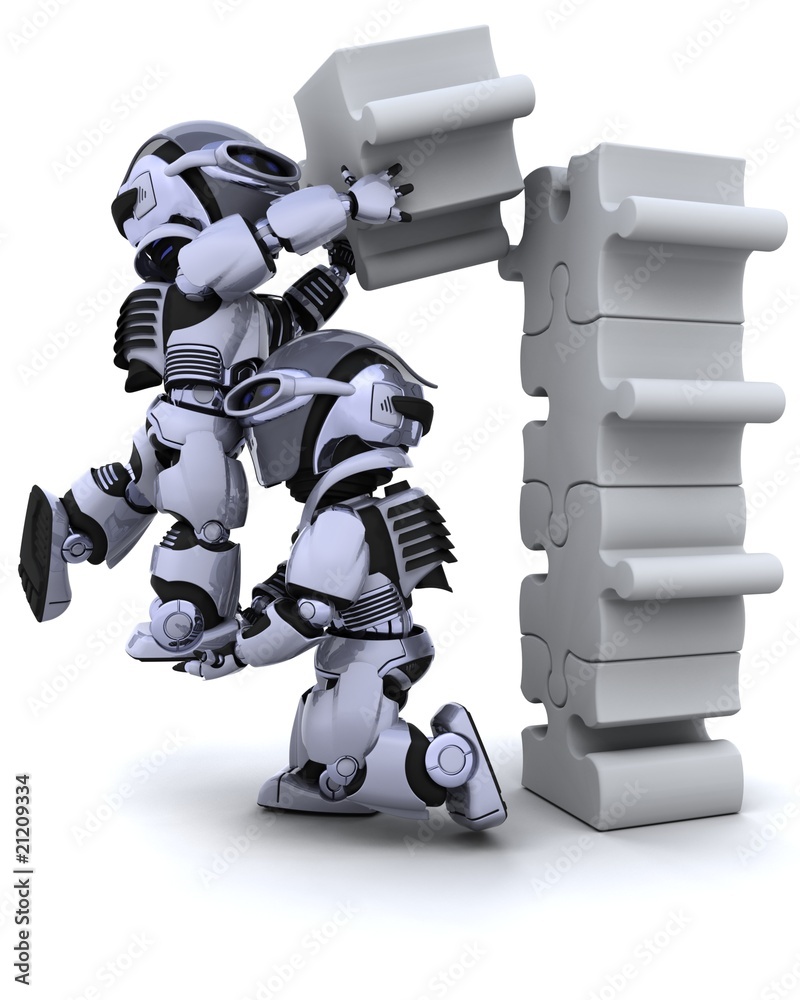 robot solving jigsaw puzzle Stock Illustration | Adobe Stock