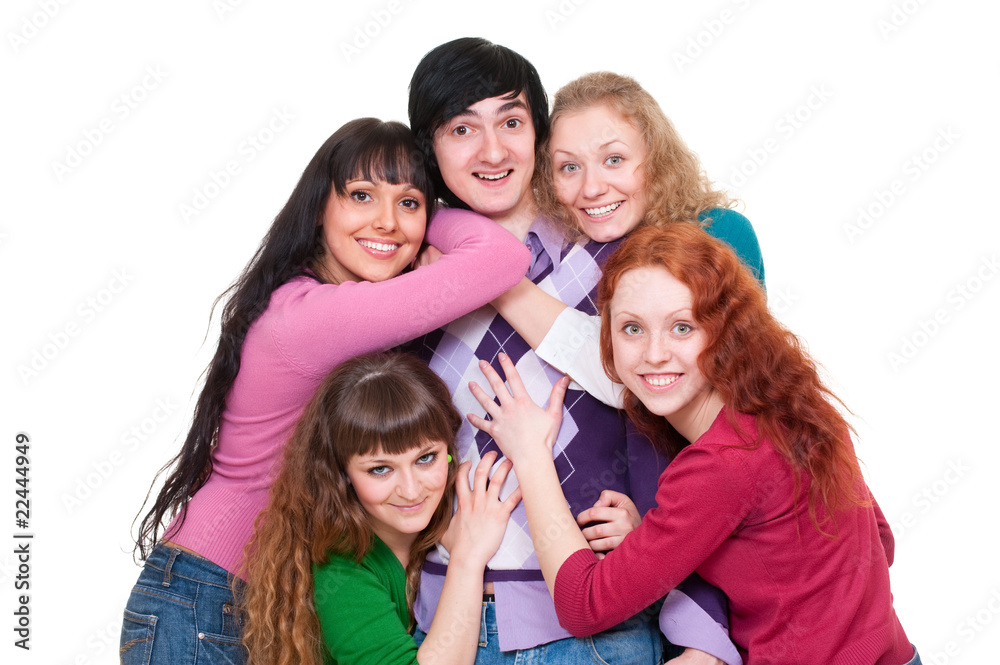 lively picture of one man and four girls Stock Photo | Adobe Stock
