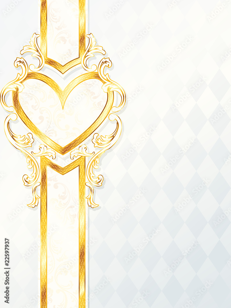 Vertical rococo wedding banner with heart emblem Stock Vector | Adobe Stock