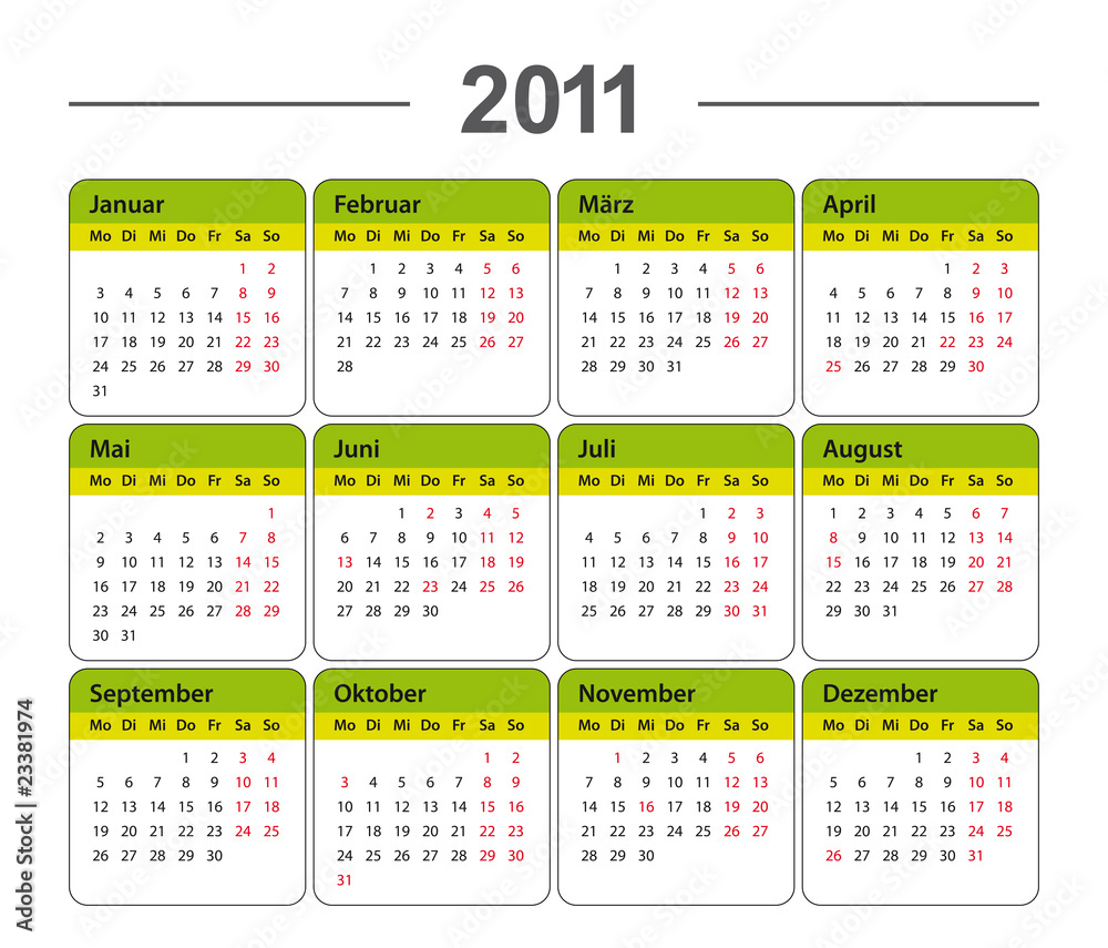 Stockvector Kalender 2011 Vectorformat | Adobe Stock