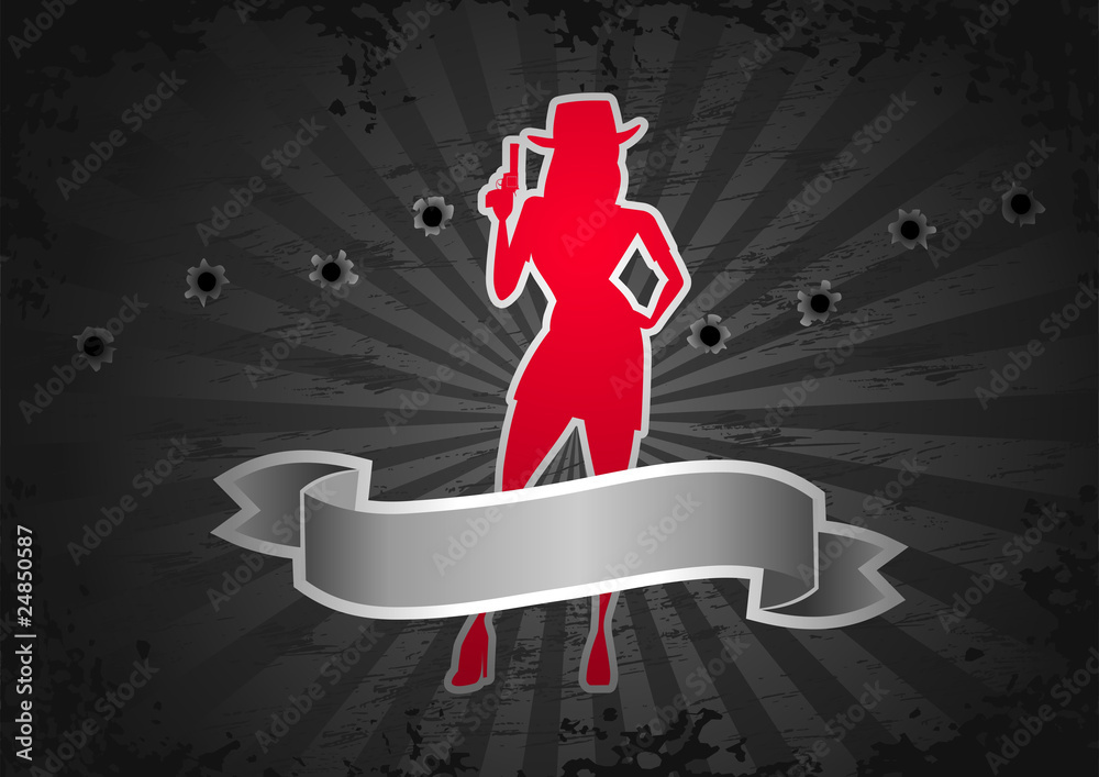 Illustration on the Crime theme. Gangster girl and scroll banner Stock ...