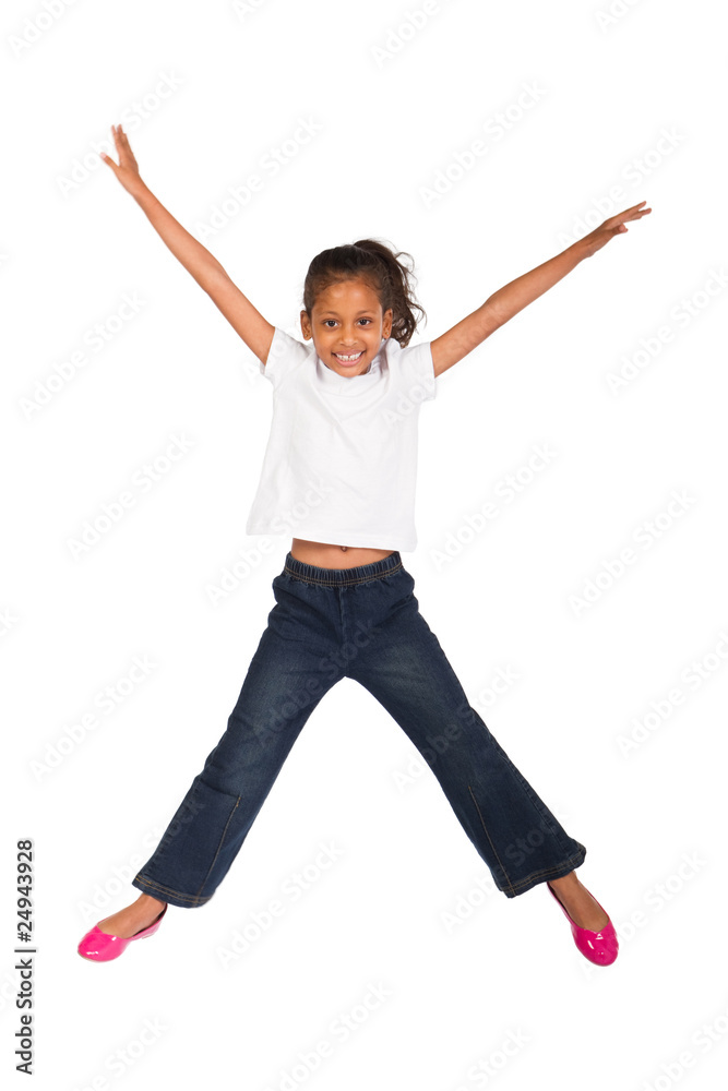 happy indian girl jumping on white background Stock Photo | Adobe Stock