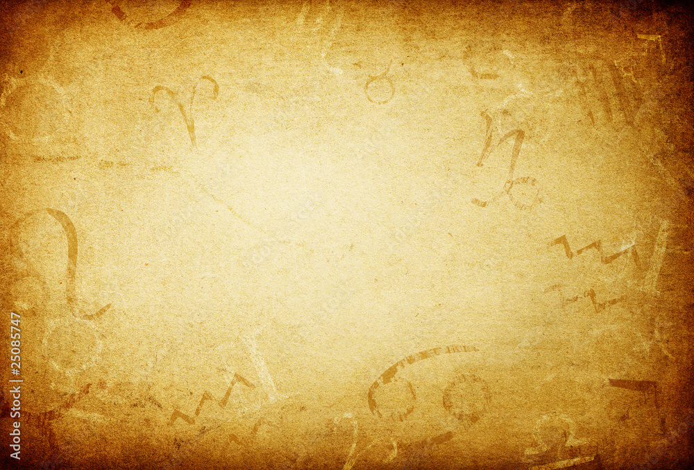 Texture of old paper with zodiac signs, abstract astrology theme Stock ...
