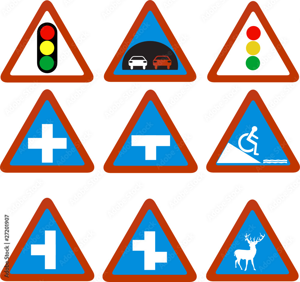 set of traffic signs blue triangle Stock Vector | Adobe Stock