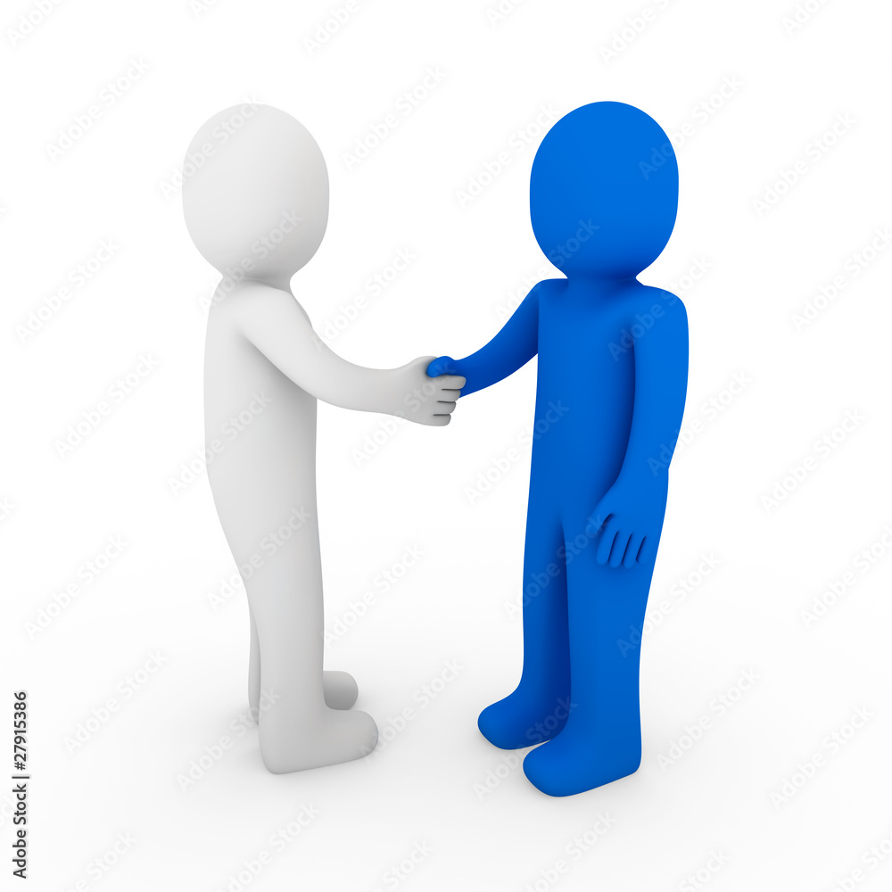 Stock-Illustration „3d mann Hallo hand geben blau“ | Adobe Stock