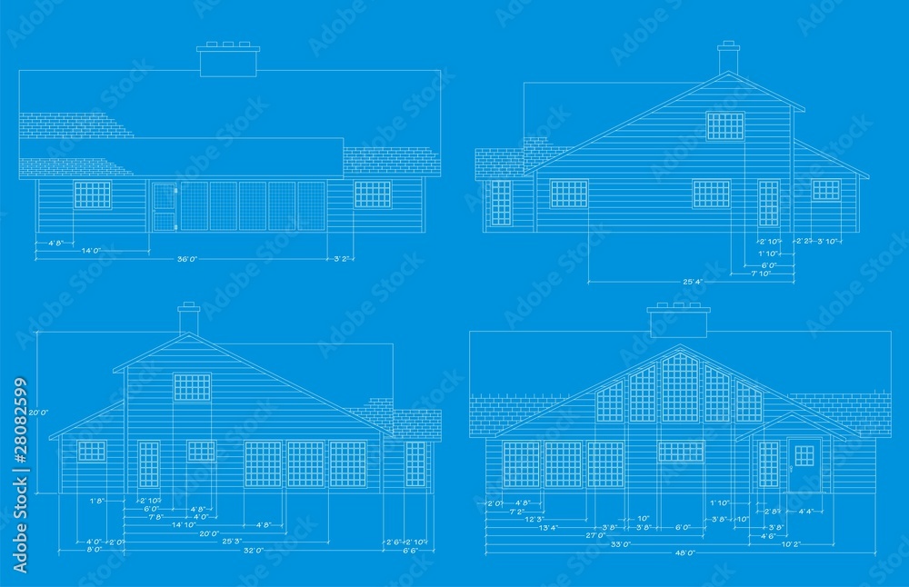 blue print style illustration of a house Stock Vector | Adobe Stock