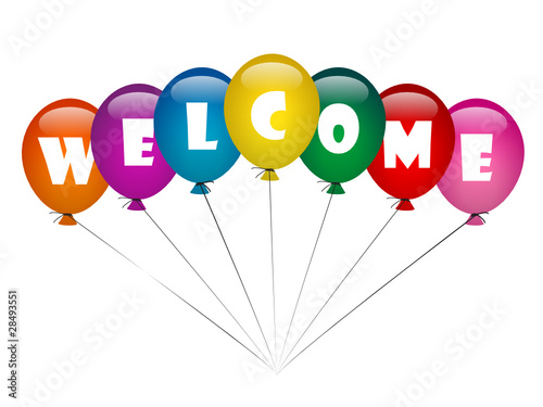 "WELCOME" (rainbow balloons home smile greetings party merry) Stock ...