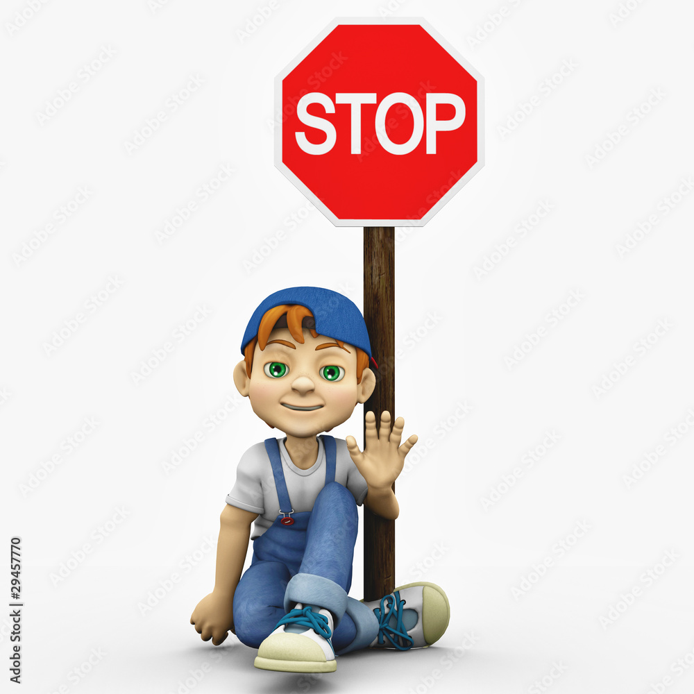 cartoon boy - stop sign Stock Illustration | Adobe Stock